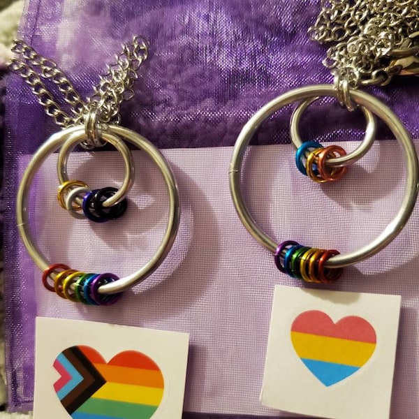 LGBTQ Pride Pendant: Anodized Aluminum Rings, Stainless Steel Chain - Etsy