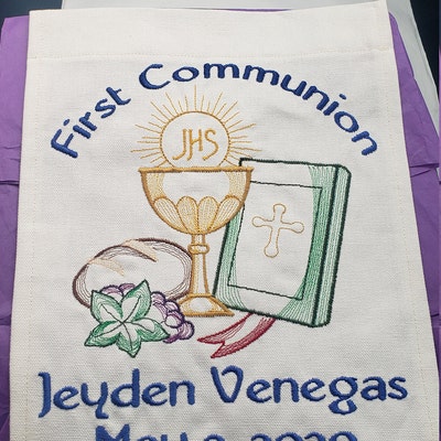 Personalized First Communion Banner With Bible, Chalice and Bread - Etsy