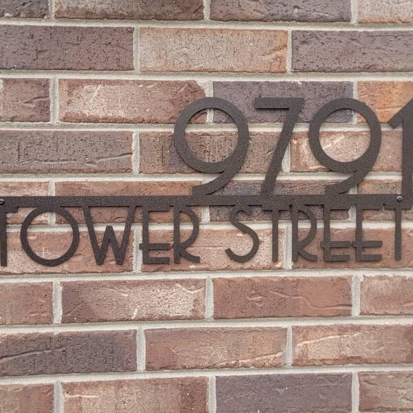 Centered Mid Century Modern Metal House Number Sign - Address Sign With ...
