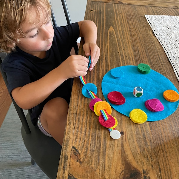 Buttoning Game: Wool Felt Circles, Rainbow Ribbon - Fine Motor Skills ...