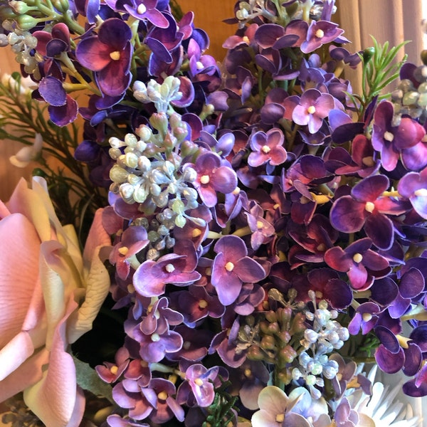 24.8" Real Touch Faux Purple Lilacs Branch, Artificial Lilacs Hydrangeas Flowers, DIY Fake ...