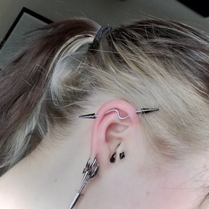 Unique Industrial Barbell BLACK Spiked Ear Bar 16G 1 1/4 or 14G 1 1/4 1 ...
