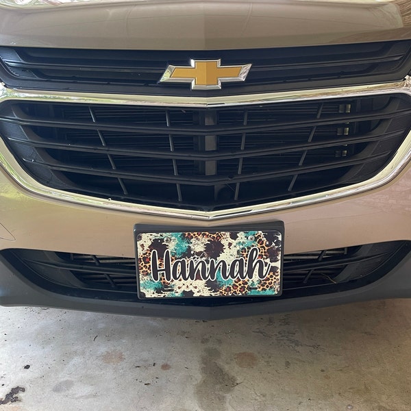 Turquoise Cow With Leopard Name License Plate - Personalized Car Tag ...