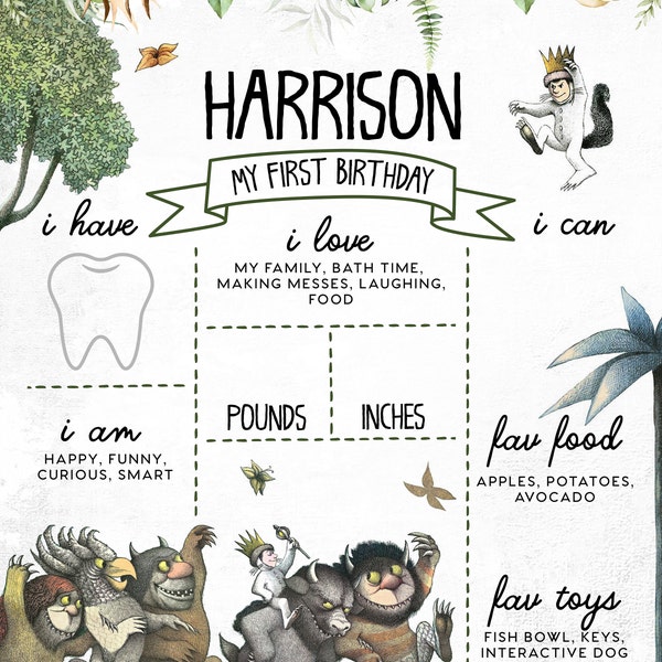 Where the Wild Things Are First Birthday Milestone Board Let Wild ...