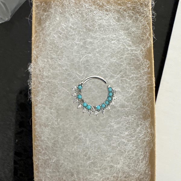 16G Turquoise With Clear Stones 10MM Bendable Septum Ring. Septum ...