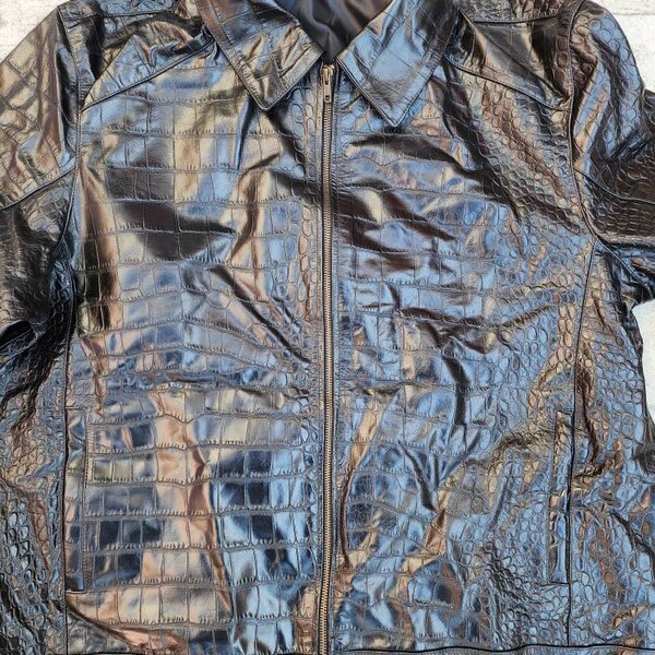 Men's Alligator Embossed/ Crocodile Leather Jacket, Crocodile Jacket, Handmade Alligator ...