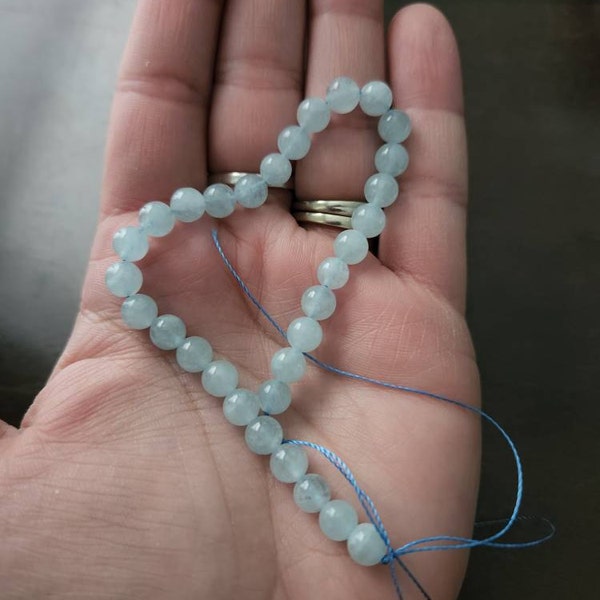 AAA Natural Cloudy Blue Aquamarine Stone Bead. 4mm 6mm 8mm 10mm 12mm Round Bead. Cloudy Natural ...