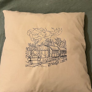Train Scene Sketch Machine Embroidery Design, Vintage Train Embroidery ...