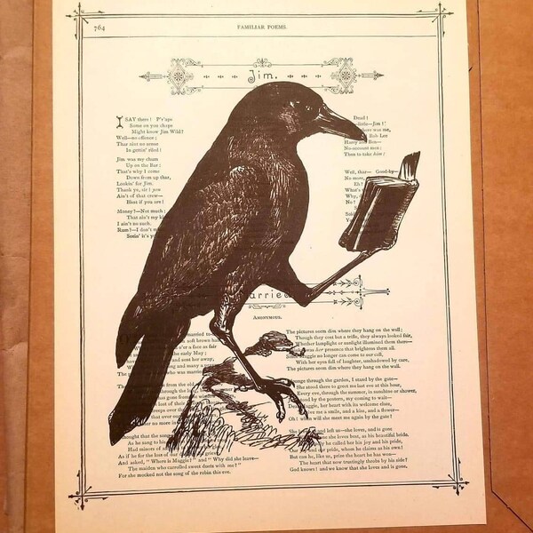 Raven Crow Reading Book Bird Dictionary Art Halloween Dark Academia ...