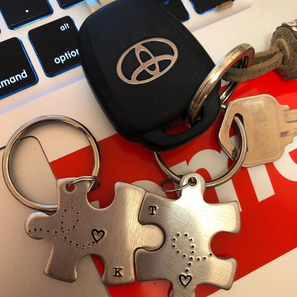 Puzzle Piece Keychains, Couple Keychains, Connected by Heart ...