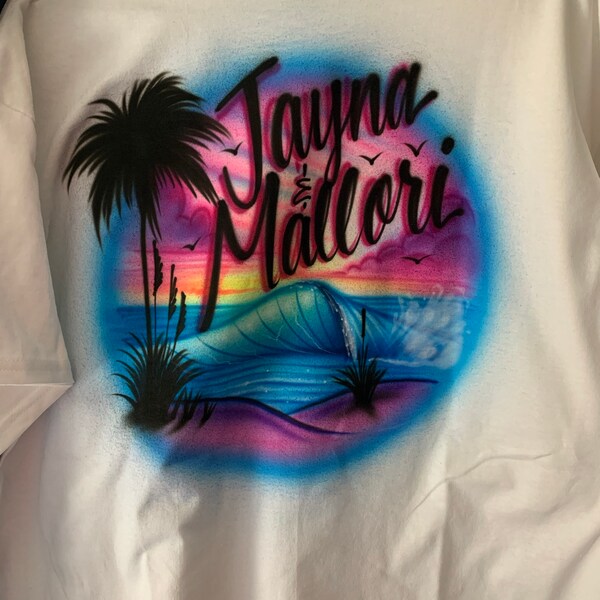Airbrush T-shirt - Beach Scene - Airbrushed T-shirt - Name ...