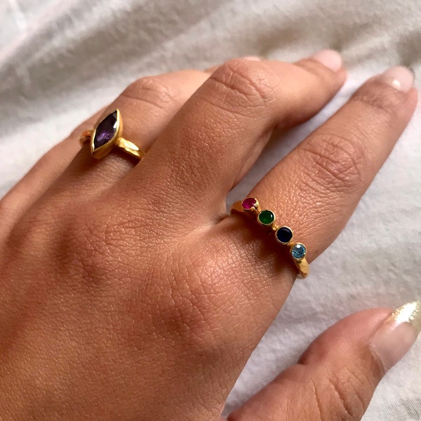 4 Stone Ring Design | Turkish Handmade Jewelry | Ruby, Topaz and ...