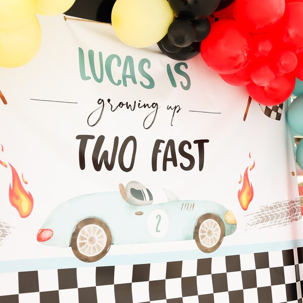 Editable Racing Car Backdrop Banner Growing up Two Fast Birthday Boy ...