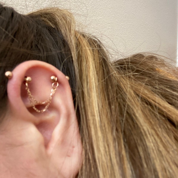 Ear Cartilage Bars With Rose Gold Chains - Etsy
