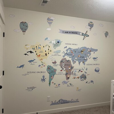 World Map Wall Sticker World Map Wall Decal World Map Decal - Etsy