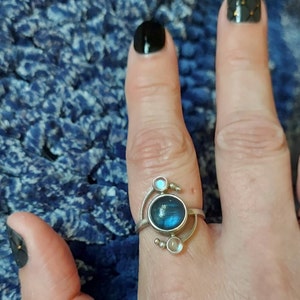 Natural Moonstone and Labradorite Ring Blue Flashy Two - Etsy