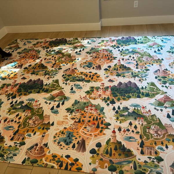 Mountain Road Map 5ft Round Rug, Large Floor Mat Kids Bedroom, Green ...