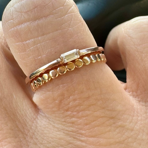 Solid Gold Bead Flat Circle Wedding Band, 10K 14K 18K Minimal Dainty Dotted Everyday Ring, Tiny ...