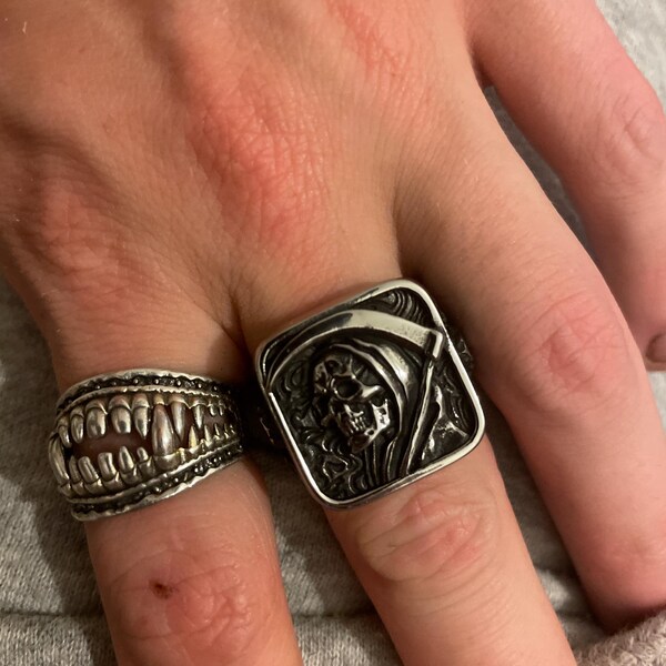 New Vintage Gothic Steel Skull Ring Punk Rock Skeleton Men's Jewelry - Etsy