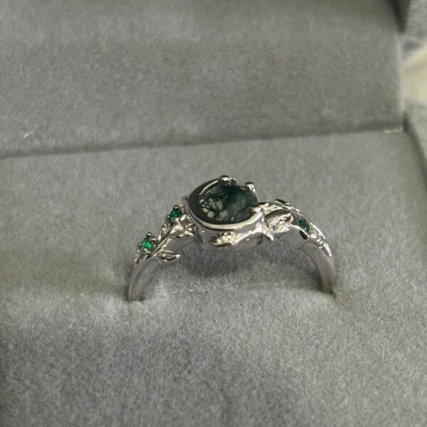 Nature Inspired Natural Moss Agate Ring Moon Star Design Vintage 1ct ...