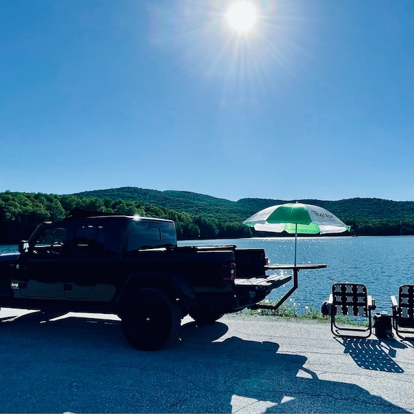 The EZ Hitch Tailgate Table is a Trailer Hitch Supported Table That ...