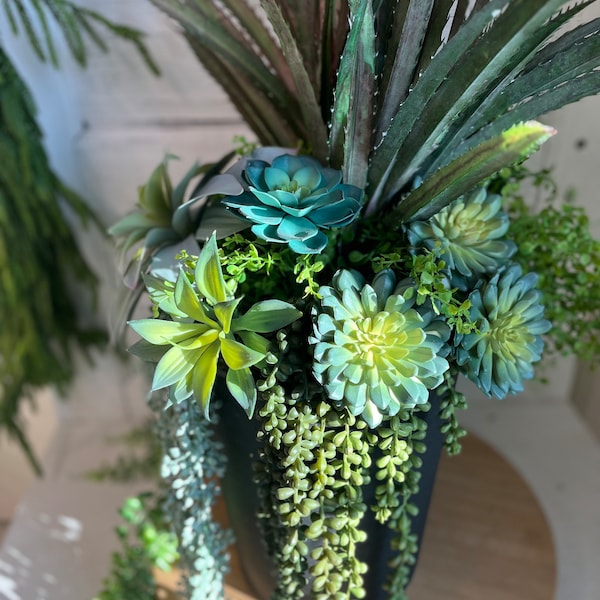 Set of 2 Faux Succulent Planter Drop Ins, Small and Large Faux Urn ...