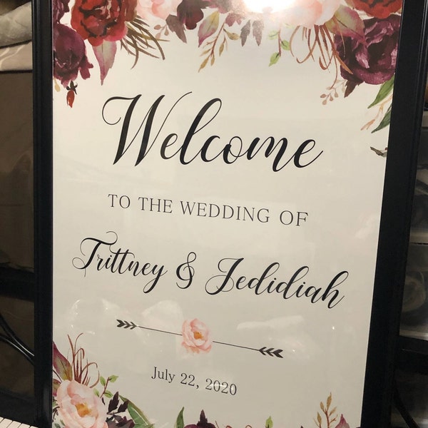 Welcome Wedding Sign,wedding Decoration,burgundy Peonies,wedding ...