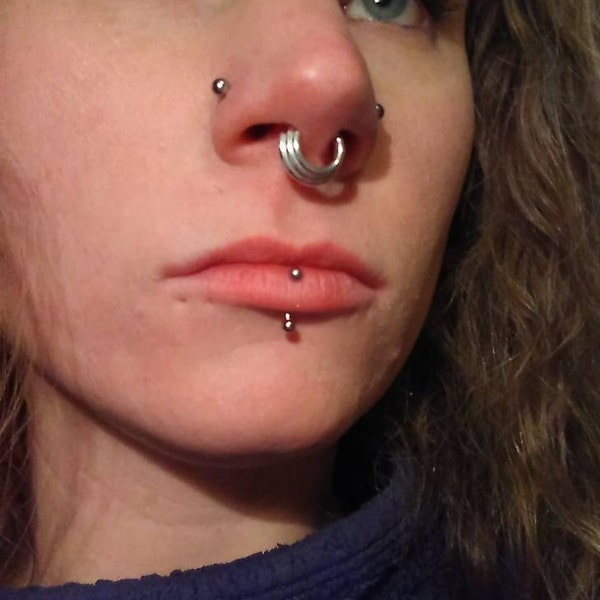 Triple Stack Septum Ring in Sterling Silver ~ Three Layered Nose Ring ...