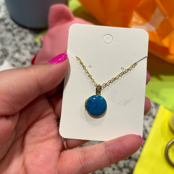 Tiny Ocean Blue Photo Locket, Petite Earth Locket, Cerulean Locket ...