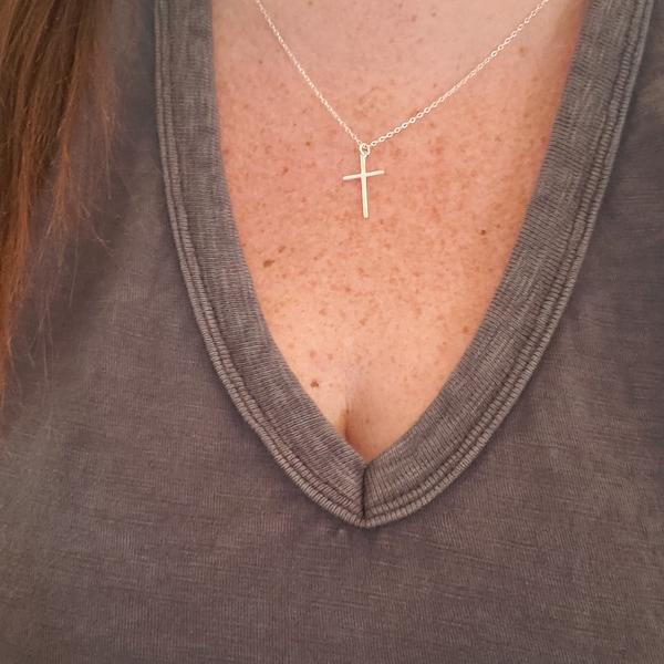 Sterling Silver Thin Cross Necklace..simple Cross Pendant Charm ...