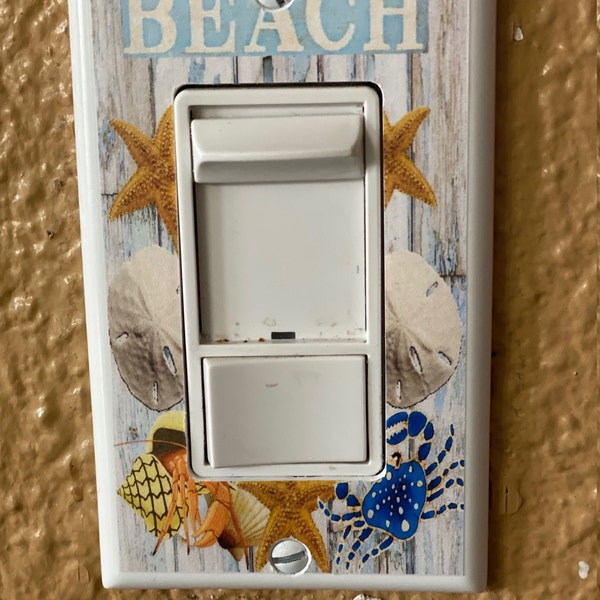 BEACH SEASHELLS Weathered Beach Wood Blue Crab Light Switch Cover Plate ...