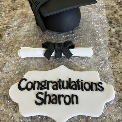 Graduation Fondant Cake Toppers, Graduation Cap, Congratulations Plaque ...