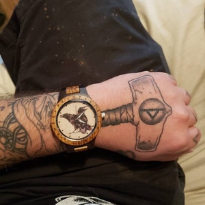 Engraved Thor's Hammer Mjolnir Wooden Watch, Personalized Viking Watch ...