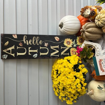 36in Hello Autumn Porch Sign Front Porch Fall Welcome Sign With Vintage ...
