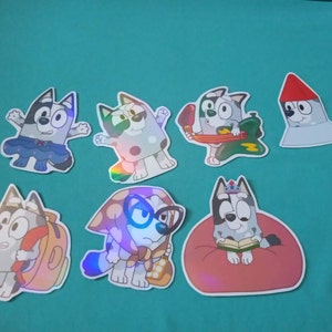 Bluey Sticker Set/ Plain and Vinyl Options/ Hand Drawn Designs/ Bluey ...