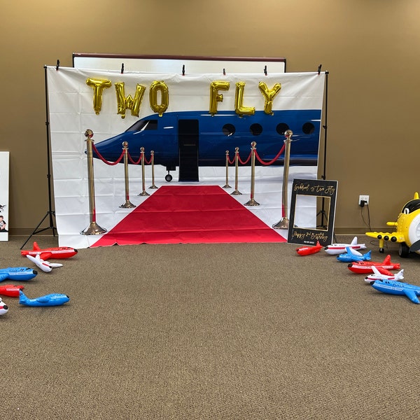 Two Fly Balloon Banner: Airplane Themed 2nd Birthday Party Decorations ...