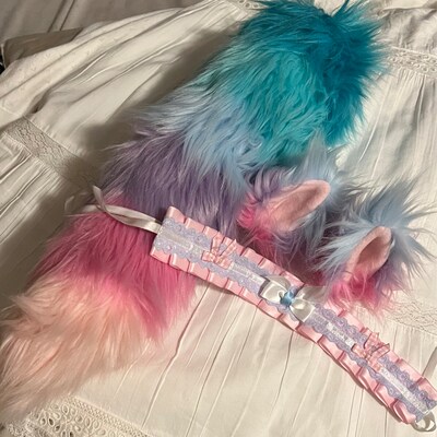 Pastel Rainbow Cat Ears and Tail-realistic Cat Ears and Tail-rainbow ...