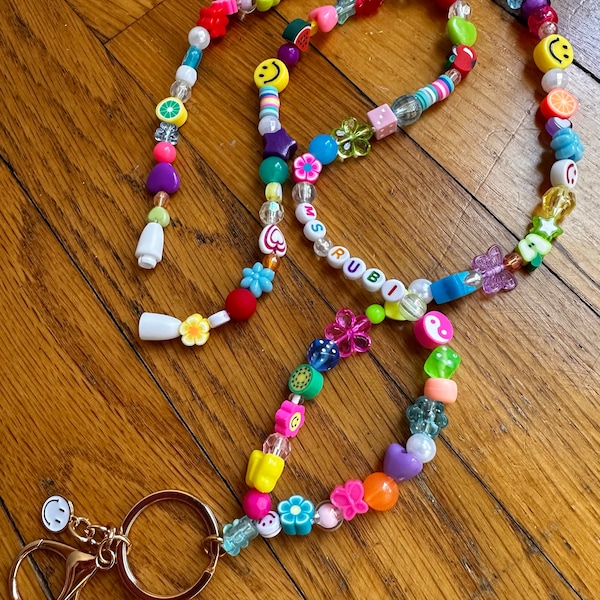 Y2K Rainbow Beaded Lanyard | Colorful Teacher Lanyard | Personalized ...