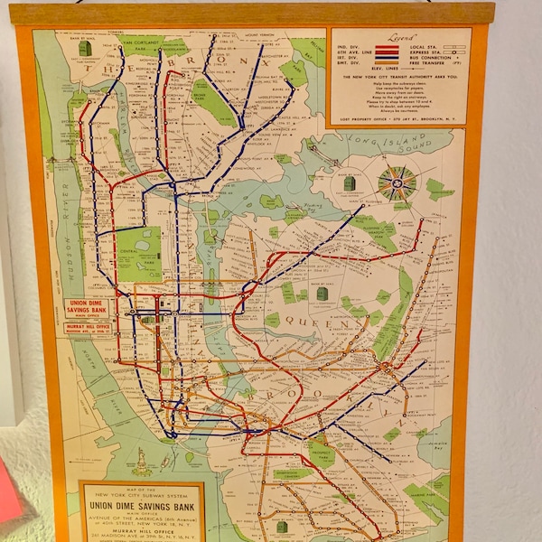 Old Map of New York City Subway System, 1954 Vintage Subway Map ...