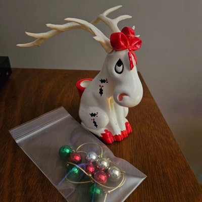 Vintage Christmas Snowman Vignette in Bouillon Cup Bottlebrush Trees ...