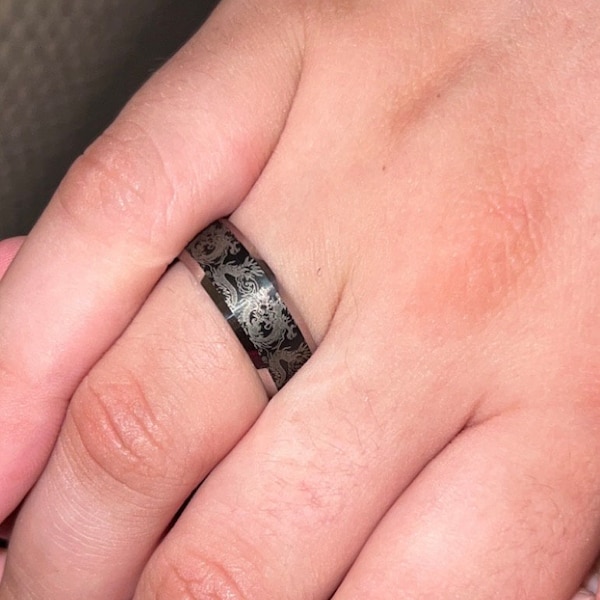 Engraved Black Tungsten Dragon Wedding Band Ring, Traditional Dragon ...