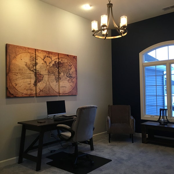 Globe Tan Map World Map Canvas, Vintage Map Art, Brown & Gold Map of ...