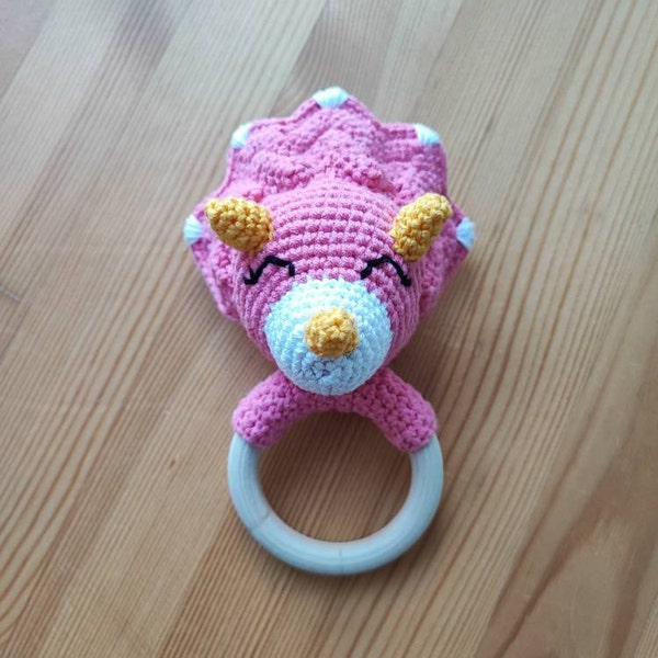 CROCHET PATTERN Trixie the Triceratops Amigurumi Teether Rattle Toy ...