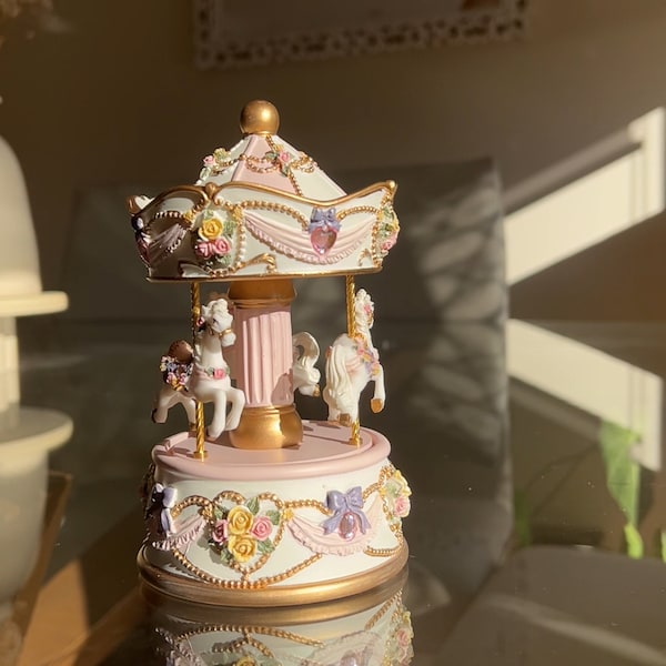 Pink Mirror Musical Carousel Horse Music Carousel Box Nursery Carousel ...