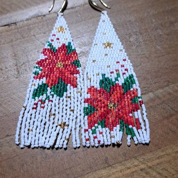 Brick Stitch Christmas Earring Pattern Seed Bead Poinsettia Earrings ...