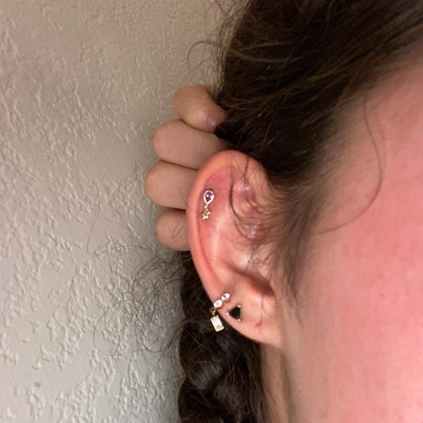 Dangle Multi-color Gemstone Chain Wrap Earring Solid 14K Gold Rainbow ...