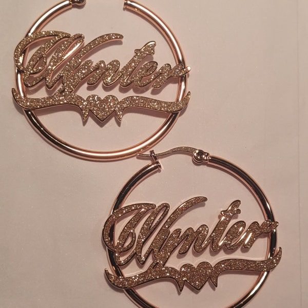 Custom Bling Name Hoop Earrings: Personalized Large Hoops, Gold Jewelry ...