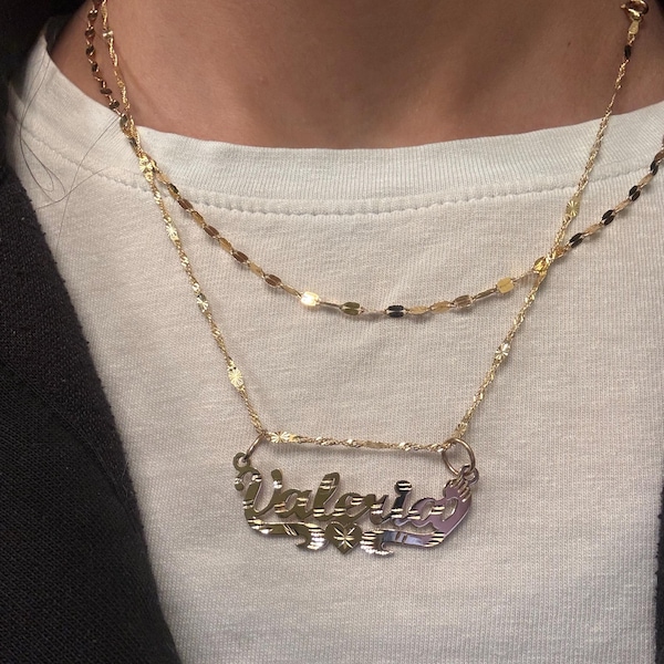 Solid Gold, Heart Name Necklace, Nameplate, Diamond Cut, 14K Solid Gold ...