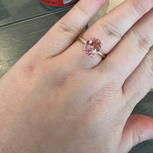 14k Padparadscha Sapphire Ring, Oval Pink Sapphire Ring, Pink Sapphire ...