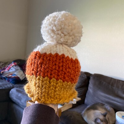 Candy Corn Beanie Pattern // Fall Knitting Pattern // Candy Corn Hat Pattern // DIY Halloween ...